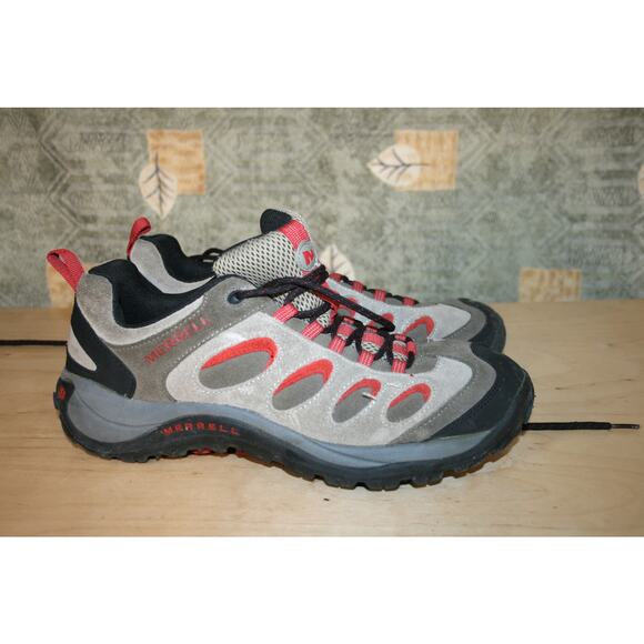 Merrell | Shoes | Merrell Brindle Grayred Leather Athletic Hiking Shoes ...